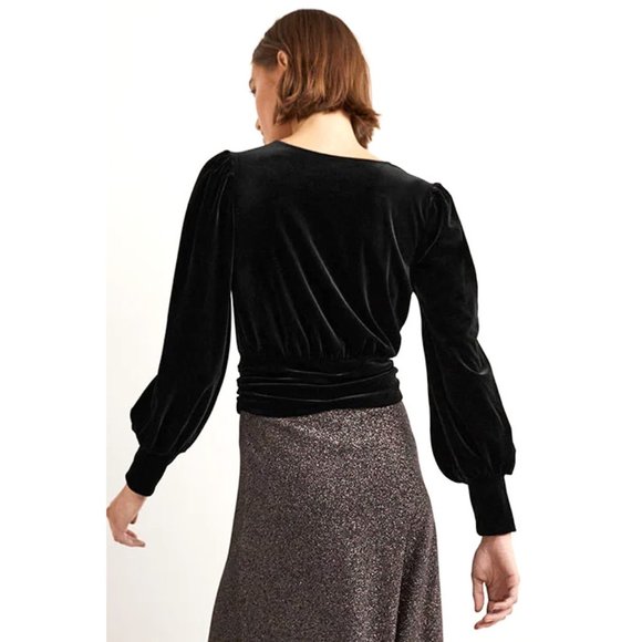 Tops | Boden Vneck Cropped Velvet Long Sleeve Blouse Nwt | Poshmark